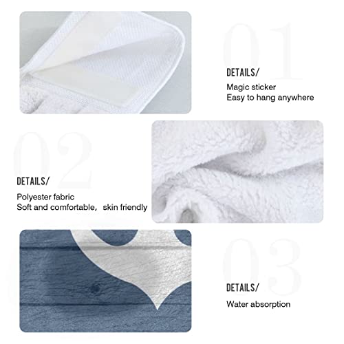 Nautical Anchor Hanging Kitchen Towels 2 Pcs Navy Blue Hand Bath Towels Tie Towels Tea Bar Towels for Bathroom Tabletop Home Decor