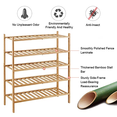 FUNGTN 2/3 Tier Bamboo Shoe Rack, Stand Shelf Shelving Hallway Easy Build Shelves, Large Storage Capacity Wooden Shoe Stand and Organiser, Perfect for Hallway, Bedroom, Small Spaces,B-Three~Layers