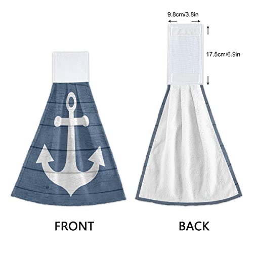 Nautical Anchor Hanging Kitchen Towels 2 Pcs Navy Blue Hand Bath Towels Tie Towels Tea Bar Towels for Bathroom Tabletop Home Decor