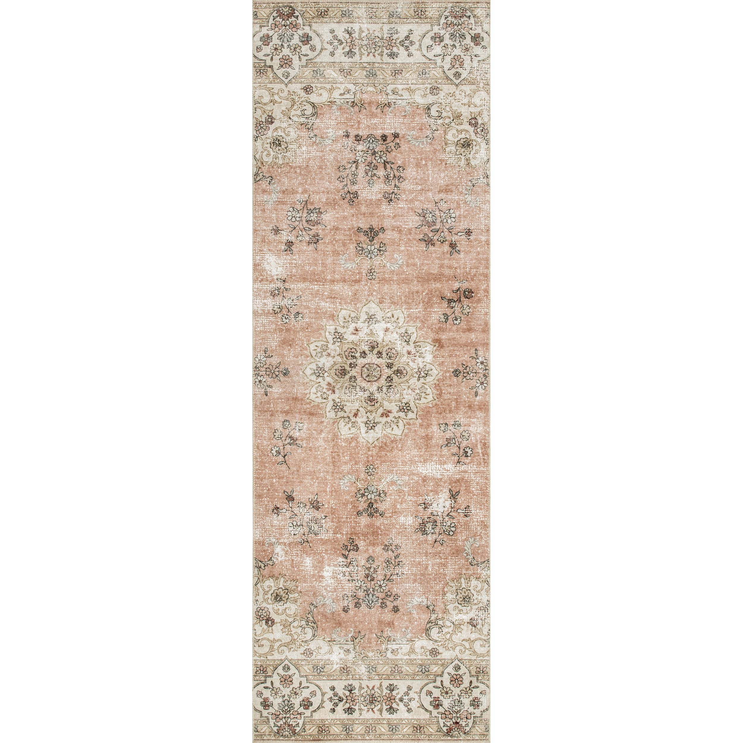 nuLOOM 2' x 12' SpinClean Machine Washable Stain-Resistant Area Rug with Non Slip Backing, Low Profile for Living Room, Bedroom, and Dining Room, Ren Peach