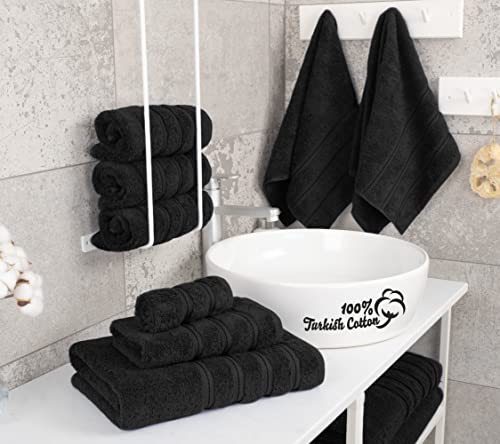American Soft Linen Luxury 6 Piece Towel Set, 2 Bath Towels 2 Hand Towels 2 Washcloths, 100% Turkish Cotton Towels for Bathroom, Black Towel Sets