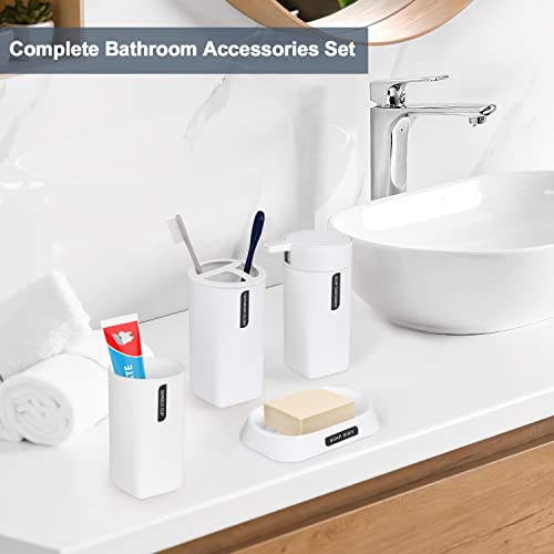 Bathroom Accessory Set, White 5 Piece Bathroom Accessories Set, Bath Sink Organizers Toothbrush Holder, Tumbler, Soap Dispenser, Soap Dish, Toilet Bowl Brush And Holder, Modern Bath Room Sets Gift Box