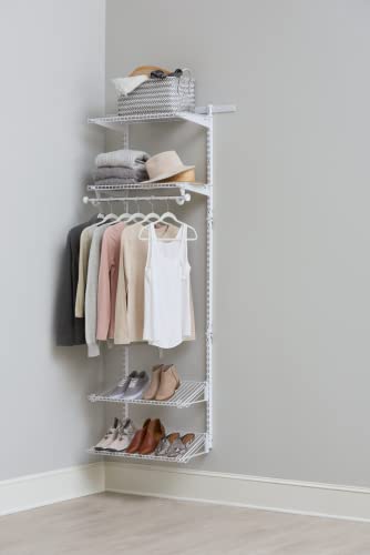 Rubbermaid Configurations Deluxe Closet Kit, White, 3-6 Ft. & Expandable Closet Shelf Kit, 2-4 ft., White, for Home/Closet/Garage/Laundry/Mudroom/Basement/House