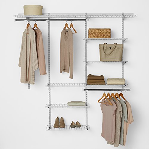 Rubbermaid Configurations Deluxe Closet Kit, White, 3-6 Ft. & Expandable Closet Shelf Kit, 2-4 ft., White, for Home/Closet/Garage/Laundry/Mudroom/Basement/House