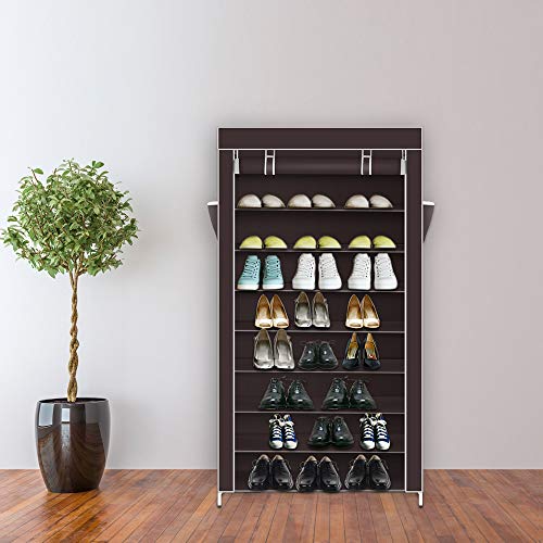 HGPZ 10 Tiers Shoe Rack with Dustproof Cover Closet Shoe Storage Cabinet Organizer, Portable Shoe Rack, for cubby walk-in closet, Dark Brown