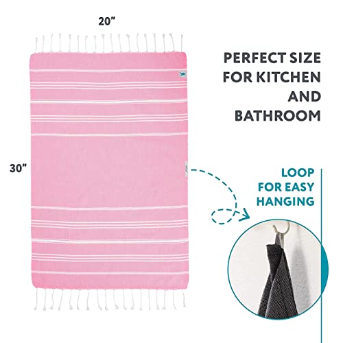 WETCAT Bundle: Turkish Bath Towel (38 x 71) and Turkish Hand Towels (20 x 30, Set of 2) - 100% Cotton, Prewashed for Soft Feel - Light Pink Towels & Light Pink Kitchen Accessories and Decor