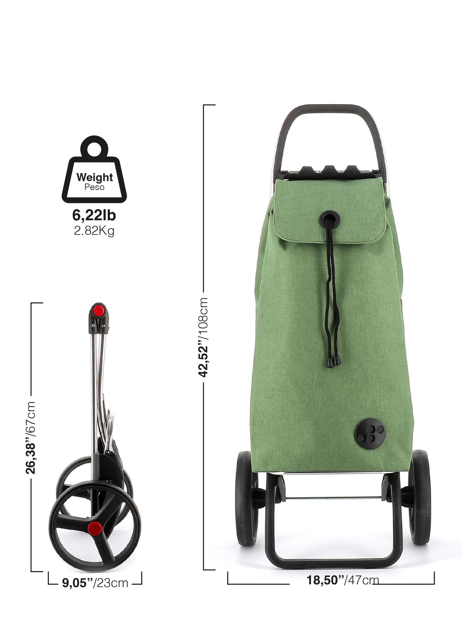Foldable Grocery Shopping Cart with Wheels | Collapsible Personal Folding Cart for Groceries | Durable & Portable | Green
