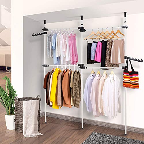 Cocoarm Garment Rack Adjustable Garment Hanger Clothes Rack Simple Closet Wardrobe Portable Hanger Holder Heavy Duty 3 Poles 4 Bars for Home Hanging Display Stand