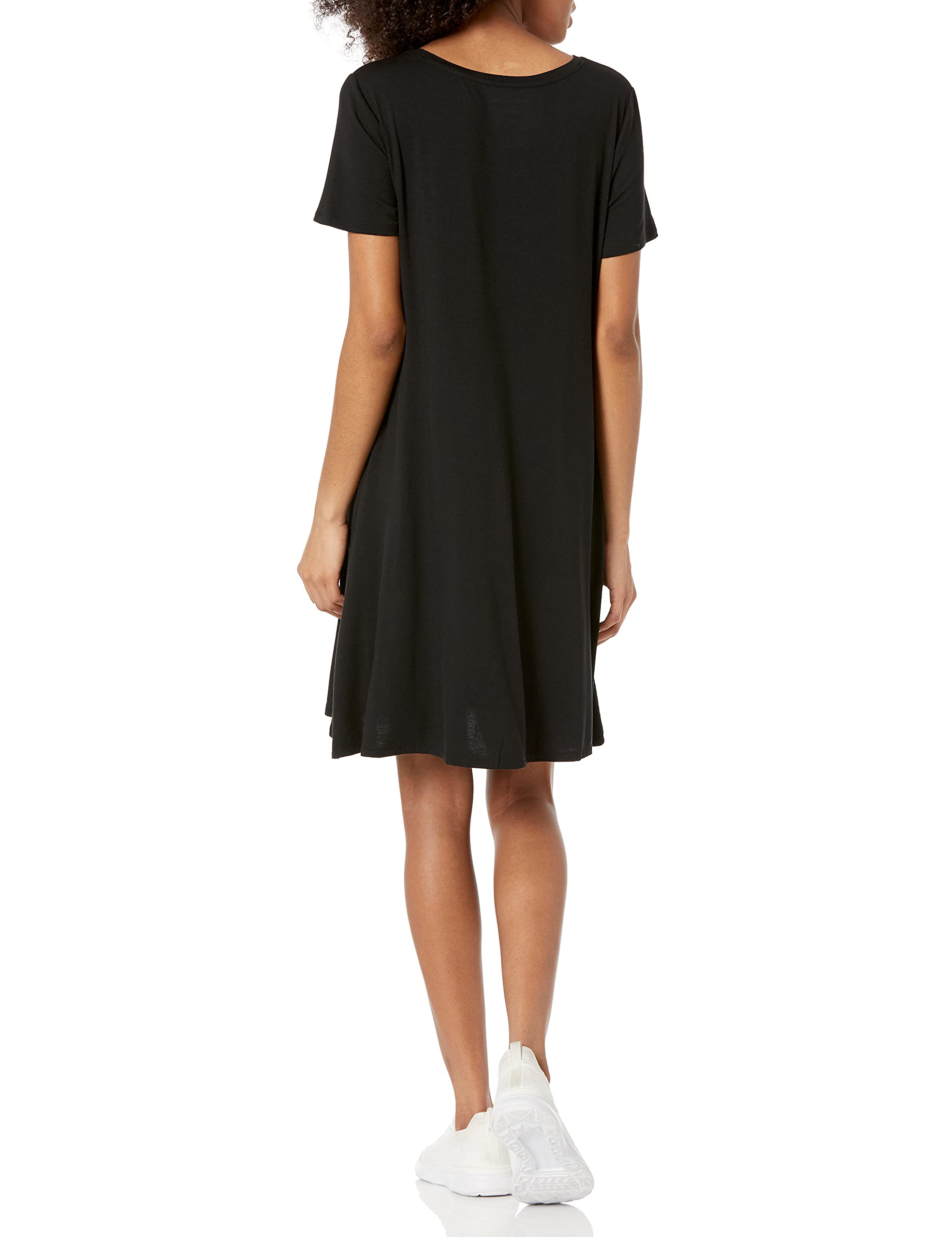 Amazon Essentials Women's Regular Short-Sleeve v-Neck Swing Dress, Black, X-Large