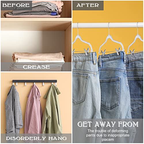 Hoolerry 10 Pcs Clear Hangers with Clips Acrylic Glitter Hangers 17 x 8 Inches Plastic Skirt Pants Hangers with Non Slip Notches Adjustable Clips Coat Hanger for Clothes Skirt Trousers Jeans (Silver)