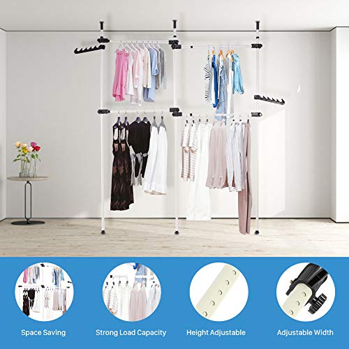 Cocoarm Garment Rack Adjustable Garment Hanger Clothes Rack Simple Closet Wardrobe Portable Hanger Holder Heavy Duty 3 Poles 4 Bars for Home Hanging Display Stand