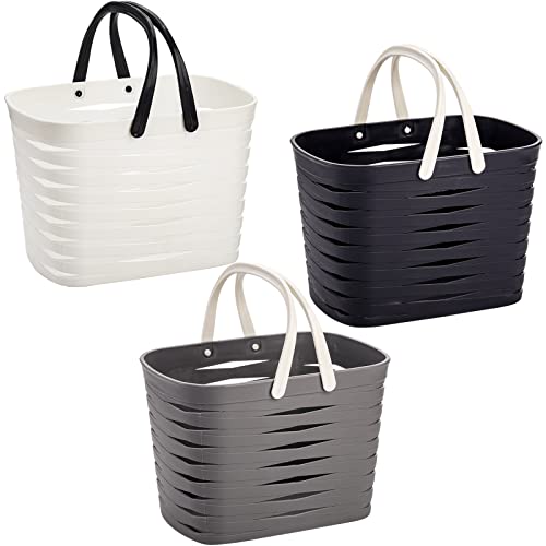 Lyellfe 3 Pack Plastic Basket with Handles, Portable Bathroom Shower Caddy Tote, Multi-color Shower Caddy Carrier Organizer Bin for College Dorm, Campers, Kitchen, Shampoo, Conditioner