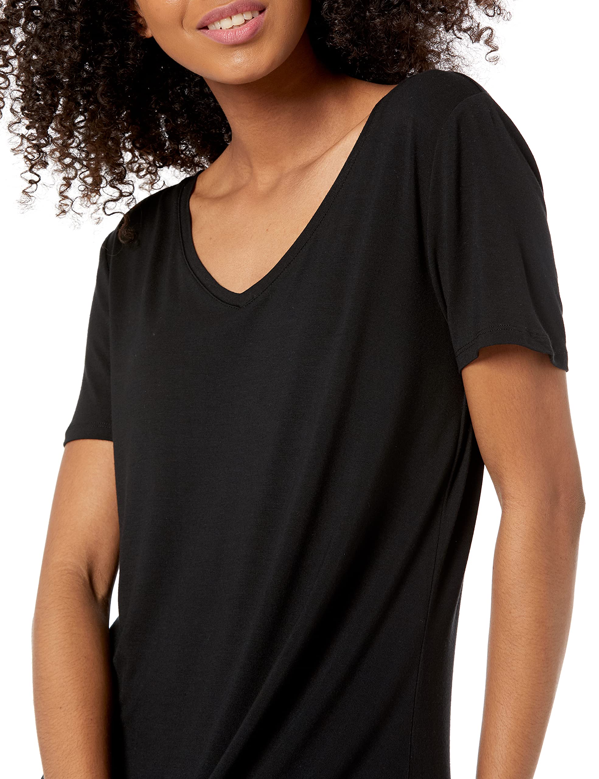 Amazon Essentials Women's Regular Short-Sleeve v-Neck Swing Dress, Black, X-Large