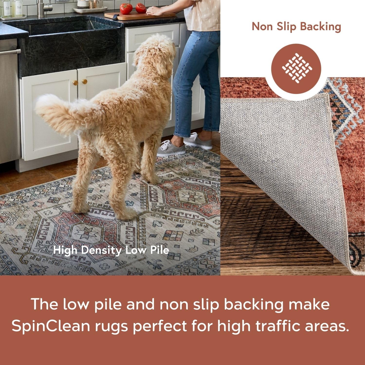 nuLOOM 2' x 12' SpinClean Machine Washable Stain-Resistant Area Rug with Non Slip Backing, Low Profile for Living Room, Bedroom, and Dining Room, Noa White