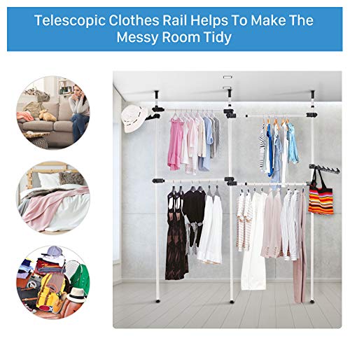 Cocoarm Garment Rack Adjustable Garment Hanger Clothes Rack Simple Closet Wardrobe Portable Hanger Holder Heavy Duty 3 Poles 4 Bars for Home Hanging Display Stand