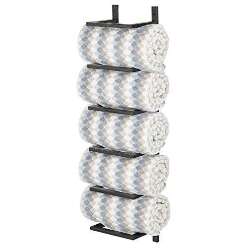 mDesign Modern Decorative Metal 5-Level Wall Mount Towel Rack Holder and Organizer for Storage of Bathroom Towels - Matte Black