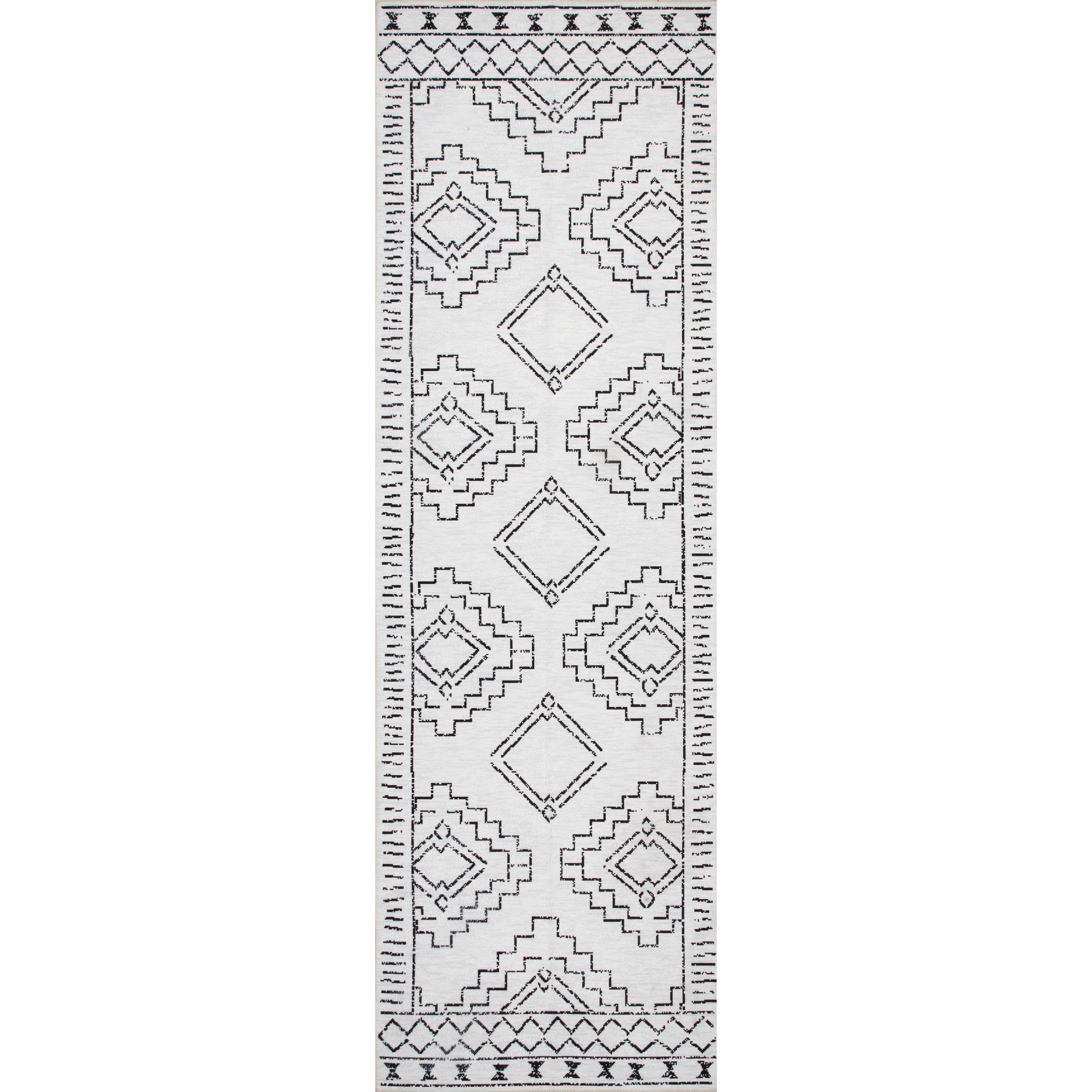 nuLOOM 2' x 12' SpinClean Machine Washable Stain-Resistant Area Rug with Non Slip Backing, Low Profile for Living Room, Bedroom, and Dining Room, Noa White