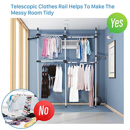 Cocoarm Garment Rack Adjustable Garment Hanger Clothes Rack Simple Closet Wardrobe Portable Hanger Holder Heavy Duty 3 Poles 4 Bars for Home Hanging Display Stand