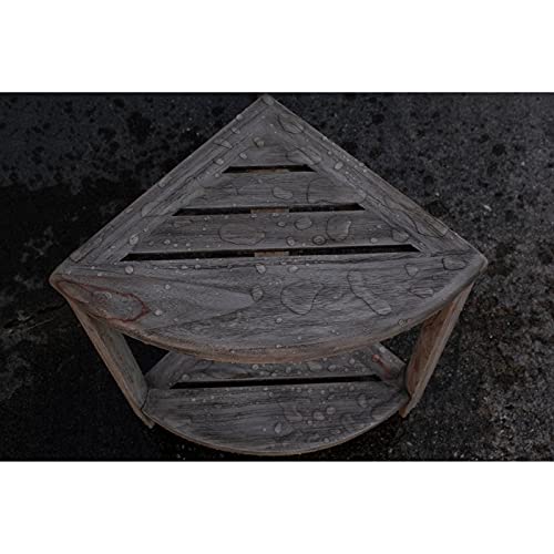 Unknown1 Oasis 2-Tier Teak Corner Shower Shelf in New Gray Finish Grey Modern Contemporary Nautical Coastal Single Piece, Medium