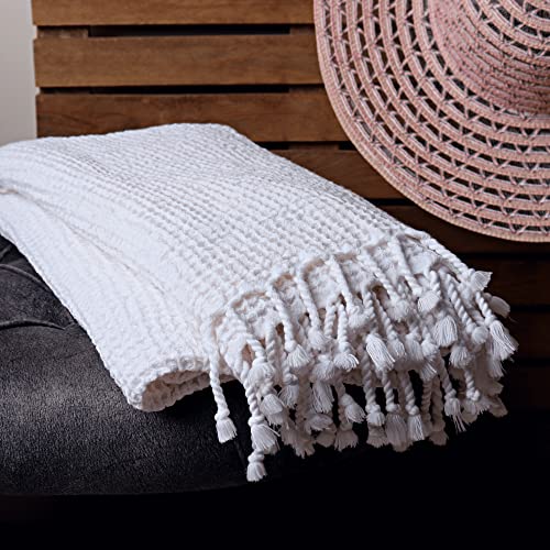 Püskül - Turkish Beach Towels Oversized Waffle - Softest 100% Turkish Cotton - 33x67 inch - White - Pack of 3 (3)