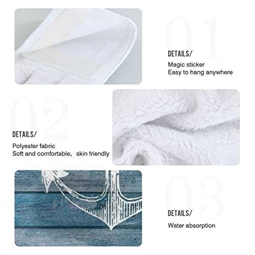 Giwawa Nautical Theme White Anchor Hanging Hand Towels Wooden Planks Towel for Bathroom Washcloth Absorbent Tie Towel Summer Design Kitchen Hand Towels with Hook & Loop Set of 2