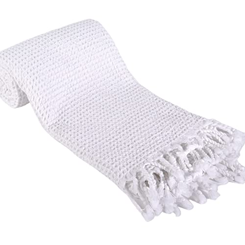 Püskül - Turkish Beach Towels Oversized Waffle - Softest 100% Turkish Cotton - 33x67 inch - White - Pack of 3 (3)