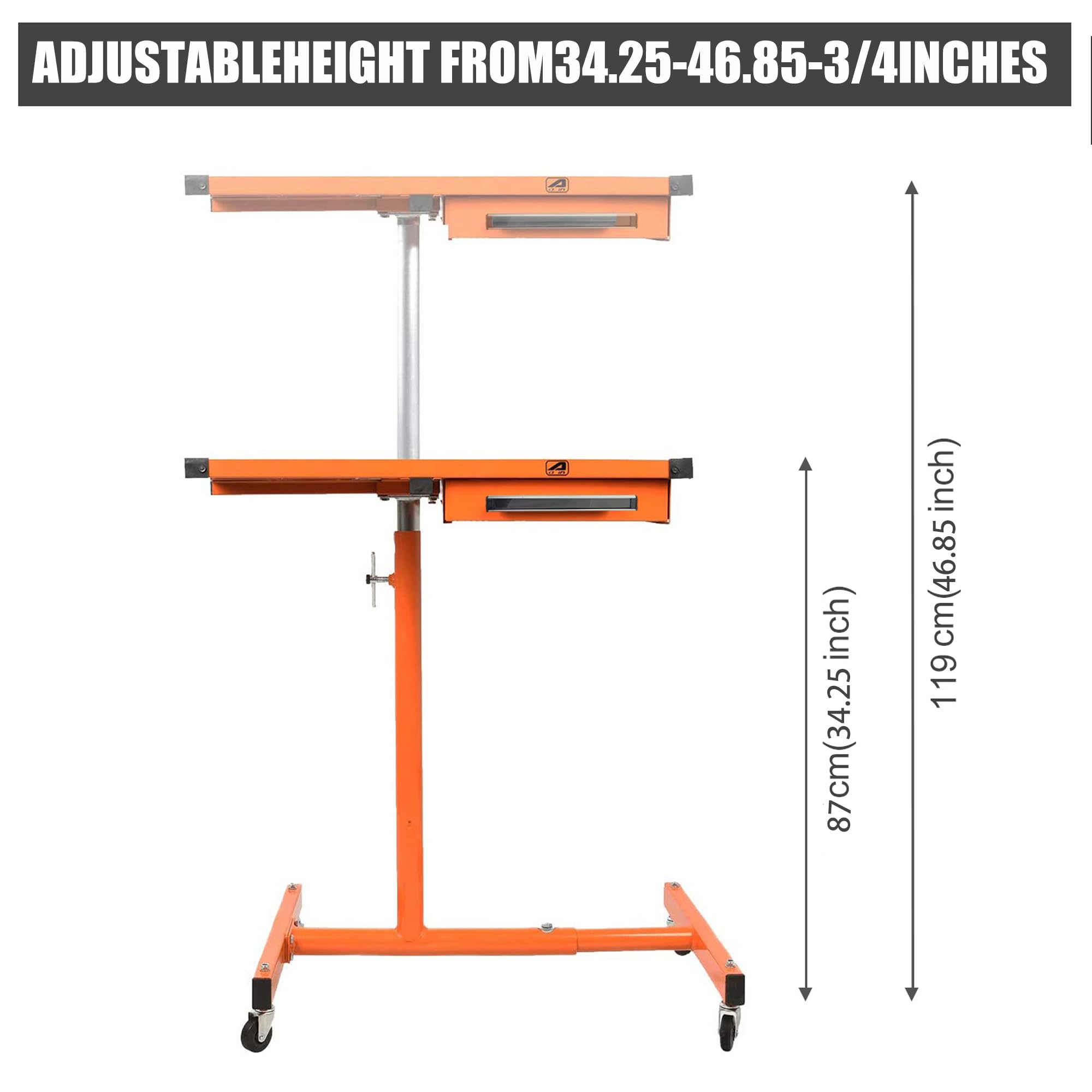 Eisen® ES8 Heavy Duty Adjustable Work Table with Drawers, Rolling Tool Tray with Wheels of 220lbs Capacity