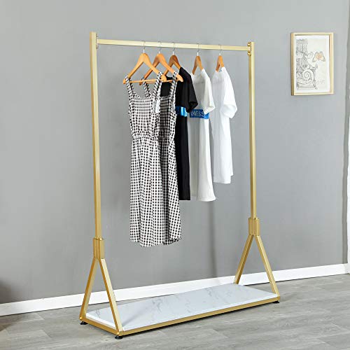 FURVOKIA Modern Simple Heavy Duty Metal Rolling Garment Rack with Wheel,Retail Display Clothing Rack with Wood, Single Rod Floor-Standing Hangers Clothes Shelves (47.2 L)