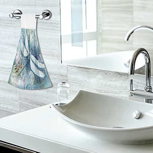 Blue Dragonfly Hand Towel 2 Pack Watercolor Flower Hanging Tie Towels Soft Absorbent Tea Bar Towels for Kitchen Gym Hotel