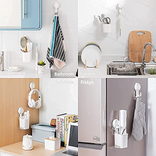 LEVERLOC Corner Shower Caddy Suction Cup & Toothbrush Holder NO-Drilling Removable Bathroom Shower Shelf Heavy Duty Max Hold 22lbs Caddy Organizer Waterproof & Oilproof for Bathroom & Kitchen - White