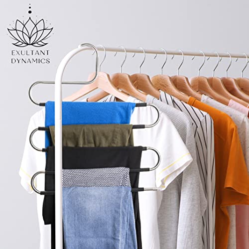 Exultant Dynamics - Stainless Steel Pant Hangers - Essential Hangers Space Saving Bundle - Set of 5 β Organizer for Clothes β Closet Space Saver β Hang 25 Clothing Items