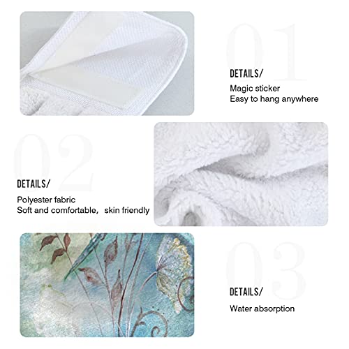 Blue Dragonfly Hand Towel 2 Pack Watercolor Flower Hanging Tie Towels Soft Absorbent Tea Bar Towels for Kitchen Gym Hotel