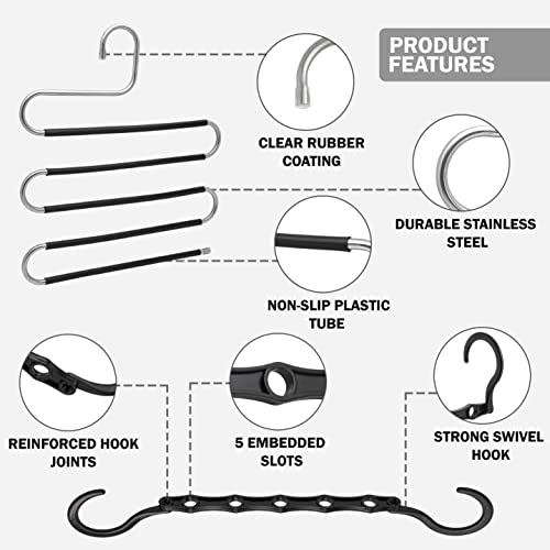 Exultant Dynamics - Stainless Steel Pant Hangers - Essential Hangers Space Saving Bundle - Set of 5 β Organizer for Clothes β Closet Space Saver β Hang 25 Clothing Items
