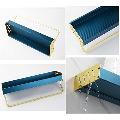FVRTFT Shower Rack with Hook Shower Caddy Self Adhesive Shower Shelves Wall Mounted No Drilling Space Aluminum For Bathroom Kitchen,blue B,40cm