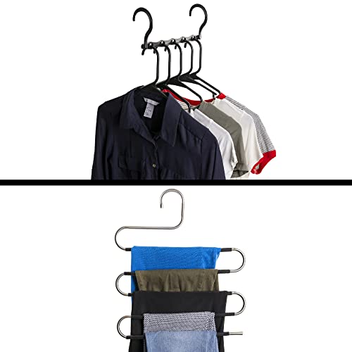 Exultant Dynamics - Stainless Steel Pant Hangers - Essential Hangers Space Saving Bundle - Set of 5 β Organizer for Clothes β Closet Space Saver β Hang 25 Clothing Items