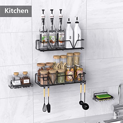 JCBAKC Shower Caddy, Stainless Steel Shower Organizer,No Drilling Shower Shelf With 2 Soap Dish,Wall Mounted Bathroom Shelf With 12 Adhesives,Shower Shelves Shower Rack For Bathroom Storage (Black)