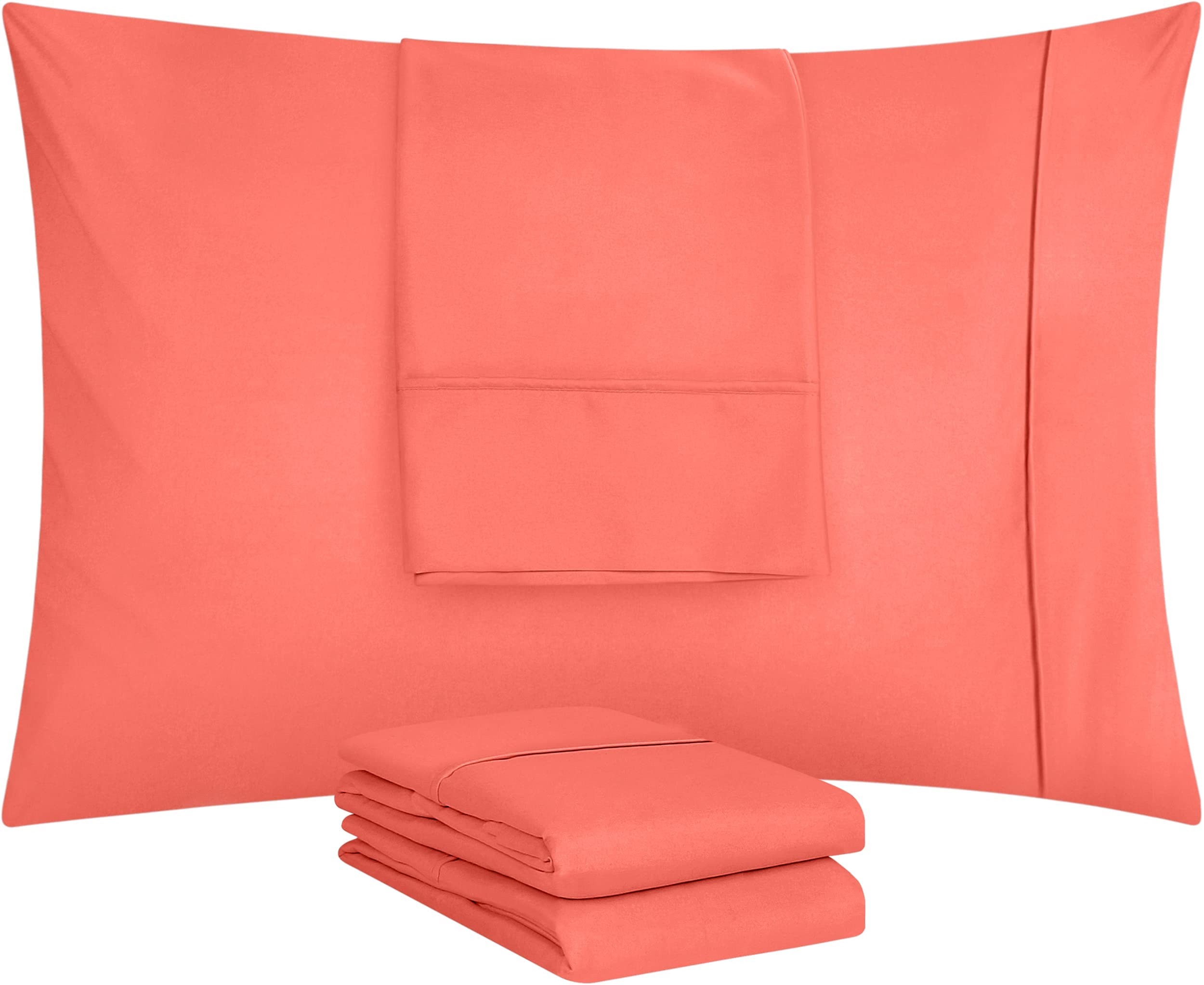 Utopia Bedding Queen Pillow Cases - Pack of 4 - Envelope Closure - Soft Brushed Microfiber Fabric - Shrinkage and Fade Resistant Pillow Covers Queen Size 20 X 30 Inches (Coral)