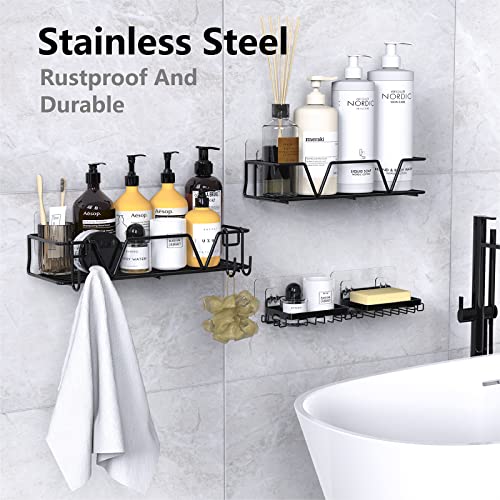 JCBAKC Shower Caddy, Stainless Steel Shower Organizer,No Drilling Shower Shelf With 2 Soap Dish,Wall Mounted Bathroom Shelf With 12 Adhesives,Shower Shelves Shower Rack For Bathroom Storage (Black)
