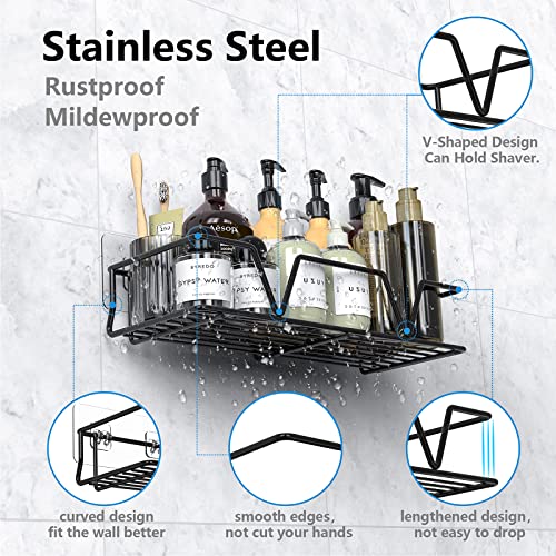 JCBAKC Shower Caddy, Stainless Steel Shower Organizer,No Drilling Shower Shelf With 2 Soap Dish,Wall Mounted Bathroom Shelf With 12 Adhesives,Shower Shelves Shower Rack For Bathroom Storage (Black)