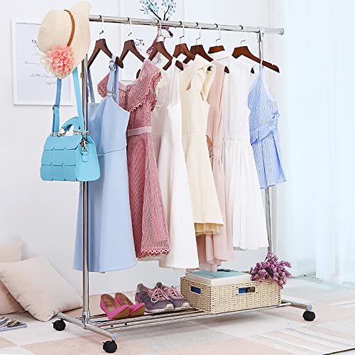 ZBYL Metal Clothes Rack Garment Wardrobe Rack, Mobile Free Standing Clothing Rolling Rack with Wheels, Portable Laundry Hanging Organizer Rack with Bottom, Retractable 120-200cm