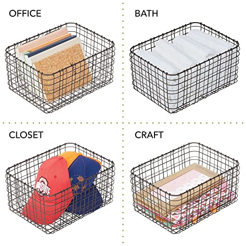 mDesign Farmhouse Metal Bathroom Storage Organizer Bin Basket for Vanity, Towels, Cabinets, Shelves - Holds Sponges, Make-Up, Shampoo, Conditioner, Cosmetics, Hand Towels - 12" x 9" - 6 Pack - Bronze