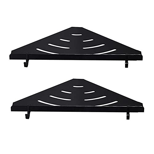FVRTFT Shower Caddy Corner Shower Shelves Wall Mounted Shower Rack with hook Black No Drilling Self Adhesive space aluminum for bathroom-2 tier