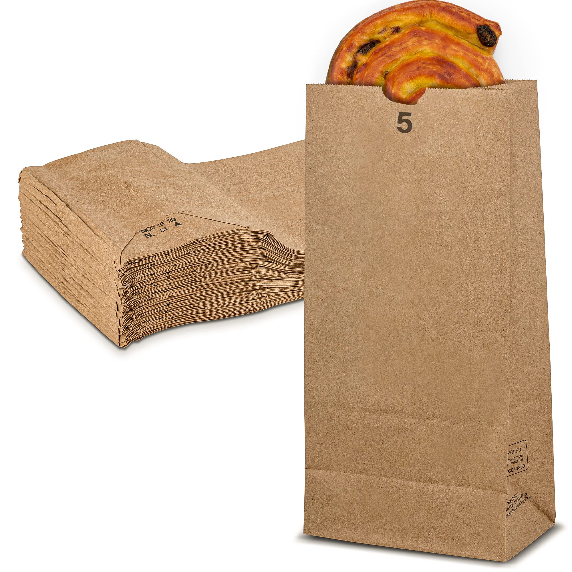 MT Products Brown Paper Bags 5 lb. - Kraft Paper Bakery and Grocery - Pack of 100