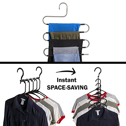 Exultant Dynamics - Stainless Steel Pant Hangers - Essential Hangers Space Saving Bundle - Set of 5 β Organizer for Clothes β Closet Space Saver β Hang 25 Clothing Items