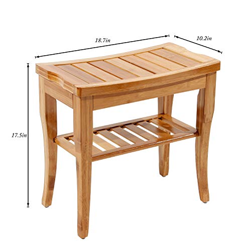SDHYL Bamboo Bathroom Spa Shower Bench Foot Stool Bathing Seat with Storage Shelf,S7-KS-HSJ-04-US-N