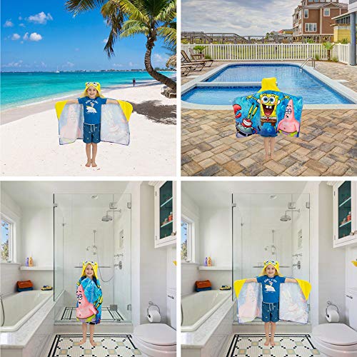 Franco Kids Bath and Beach Soft Cotton Terry Hooded Towel Wrap, 24 in x 50 in, SpongeBob SquarePants