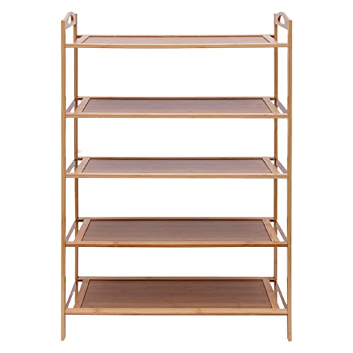 Bamboo 5-Tier Shoe Shelf, Free Standing Bamboo Shoe Rack Shoe Storage Organizer for Entryway Organizer, Hallway, Closet, Living Room, Balcony and Garage