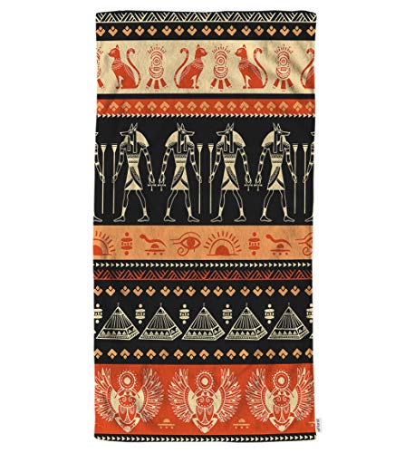 oFloral Egypt Tribal Bohemian Mandala Hand Towels Cotton Washcloths,Vintage Henna Tattoo Style Hieroglyphics Cat Red Black Soft Towels for Bathroom Kitchen Spa Gym Yoga Face Towel 15X30 Inch