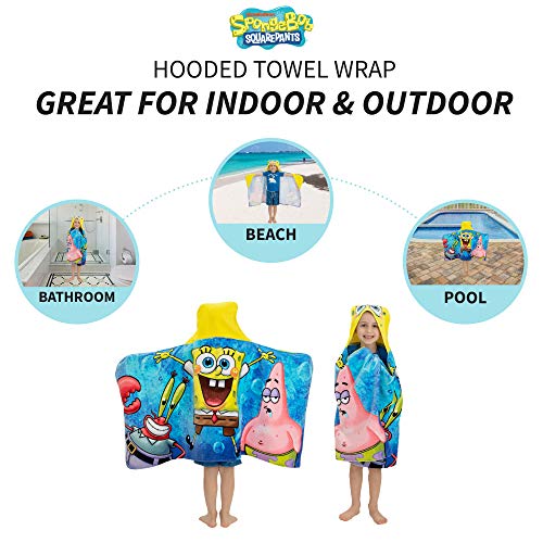 Franco Kids Bath and Beach Soft Cotton Terry Hooded Towel Wrap, 24 in x 50 in, SpongeBob SquarePants
