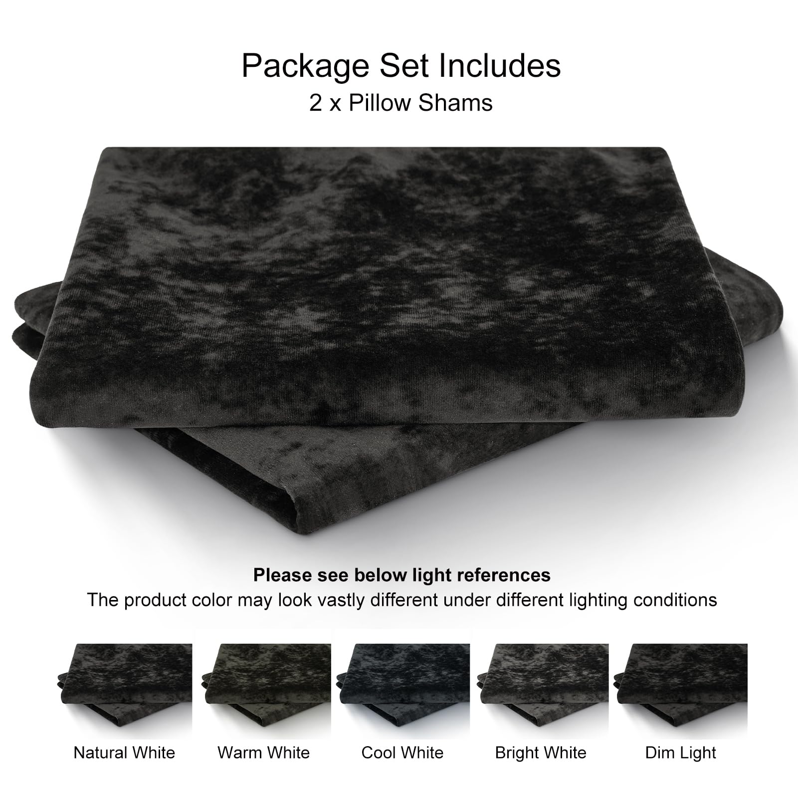 PHF Truly Velvet Pillowcases Standard Size, No Insert, 2 Pack Ultra Soft Breathable Pillow Shams Covers with Envelope Closure, 20" X 26" Luxury Cozy Warm Fuzzy Flannel, Black